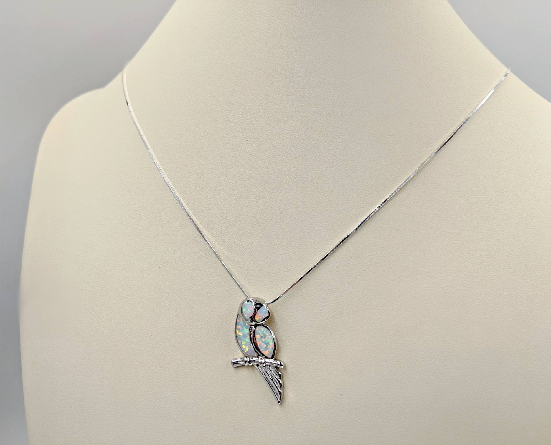 White Opal Owl Necklace 925 Sterling & Fire Opal Owl Charm on | Etsy