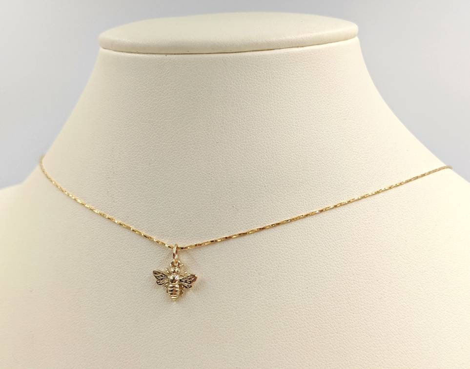 Small Solid 14K Gold Bee Pendant 14K Gold Bee Necklace Necklace with Solid Gold Bee Very Small 14K Gold Bee Necklace with Infinity Close Etsy