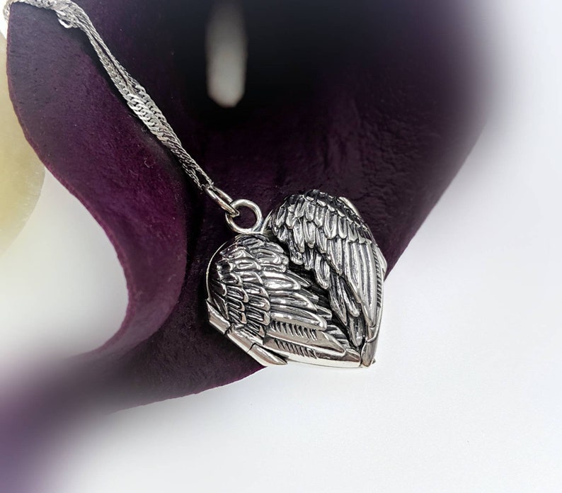 925 Sterlig Silver Wing Heart Locket Necklace Angel Wing | Etsy