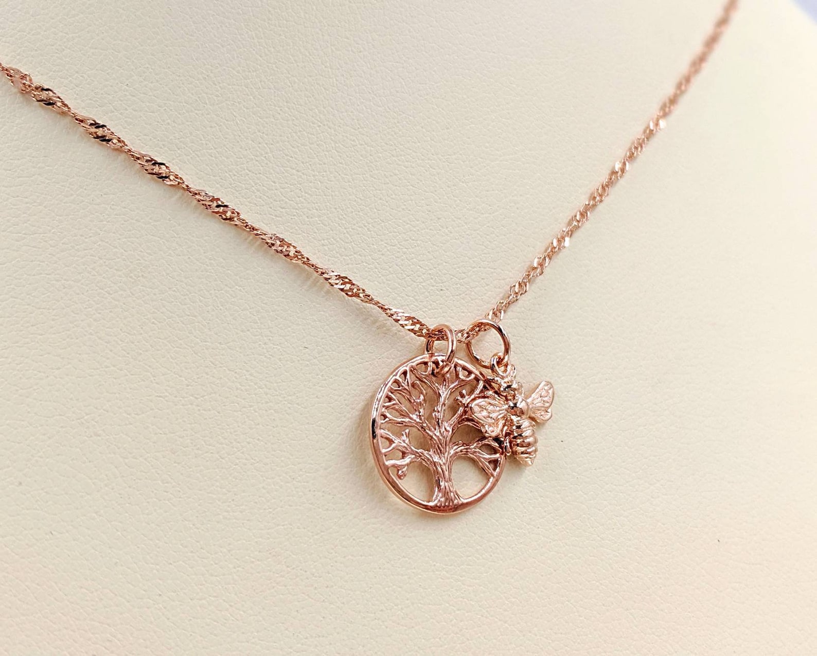 Rose Gold Bee & Tree Necklace; 925 Bee Tree of Life Necklace on Rose ...