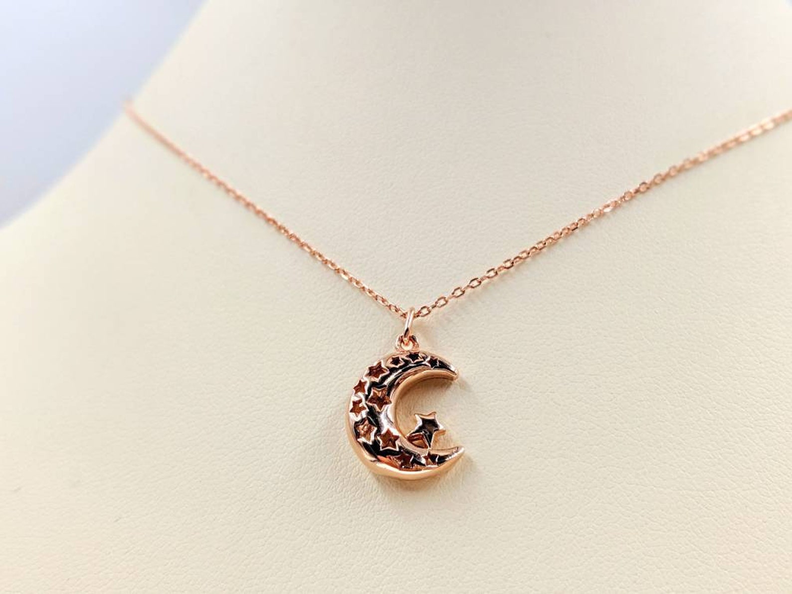 Gold Crescent Moon Necklace; Textured Gold Crescent Moon Necklace; 925 ...