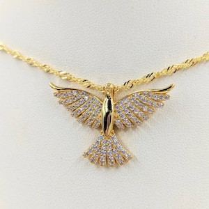 Gold Phoenix Rising Necklace, 925 & Gold Phoenix Rising; Gold Bird Drop ...