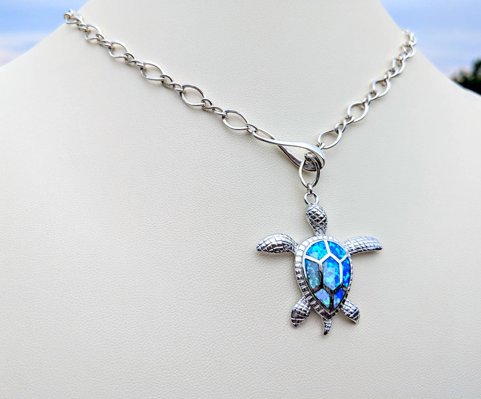 Sea Turtle Infinity Lariat Necklace Blue Fire Opal 925 Turtle - Etsy