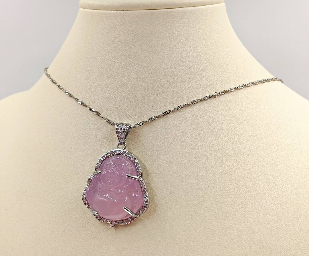 Pink Jade Buddha; 925 Buddha Necklace; Silver Buddha Necklace; Silver ...