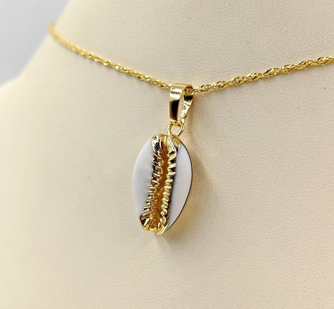 Gold Cowrie Shell; Puka Shell Necklace; Puka Shell Pendant; Cowrie ...