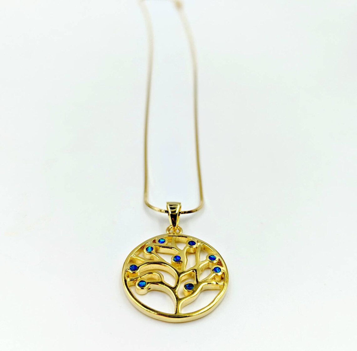 925, Gold, & Blue Opal Tree of Life Necklace; Gold Family Tree; Tree of ...