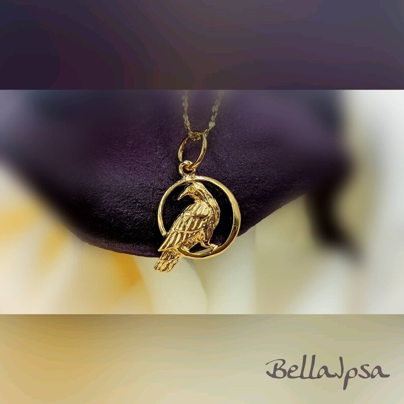 Small Gold Raven Necklace; 925 Sterling Owl Pendant on 925 Chain; Gold ...