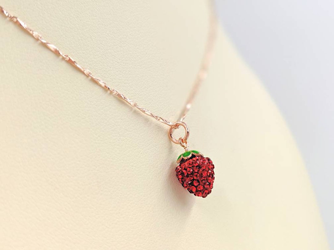 925 Red CZ Pave Strawberry Necklace; 925 and CZ Berry Necklace ...