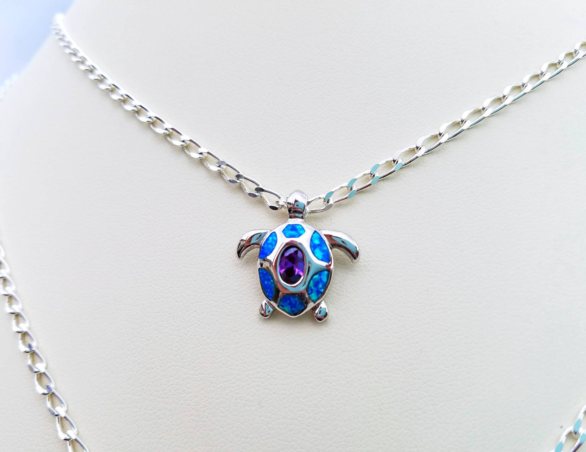 Layered Double Chain Blue Fire Opal and Purple Amethyst Sea | Etsy