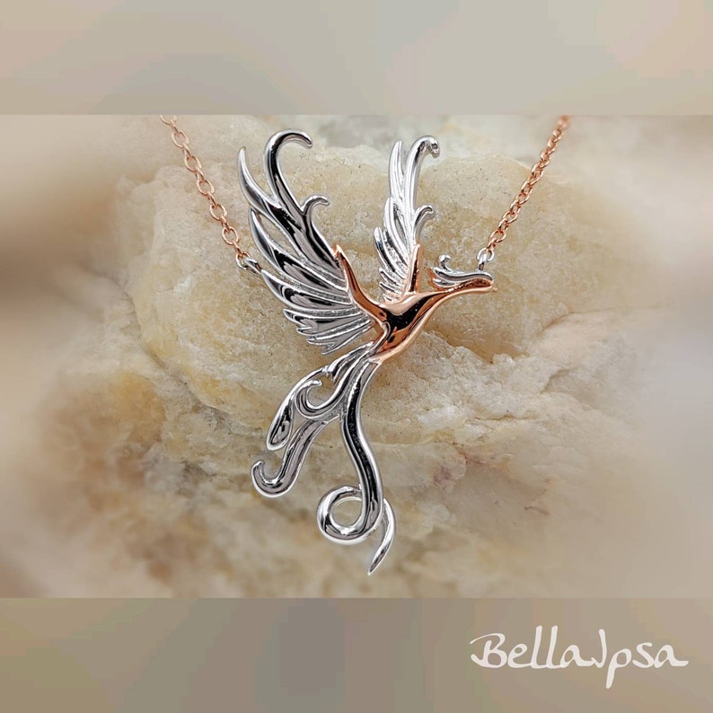 Two Tone Phoenix Rising Necklace 925 Silver & Rose Gold | Etsy