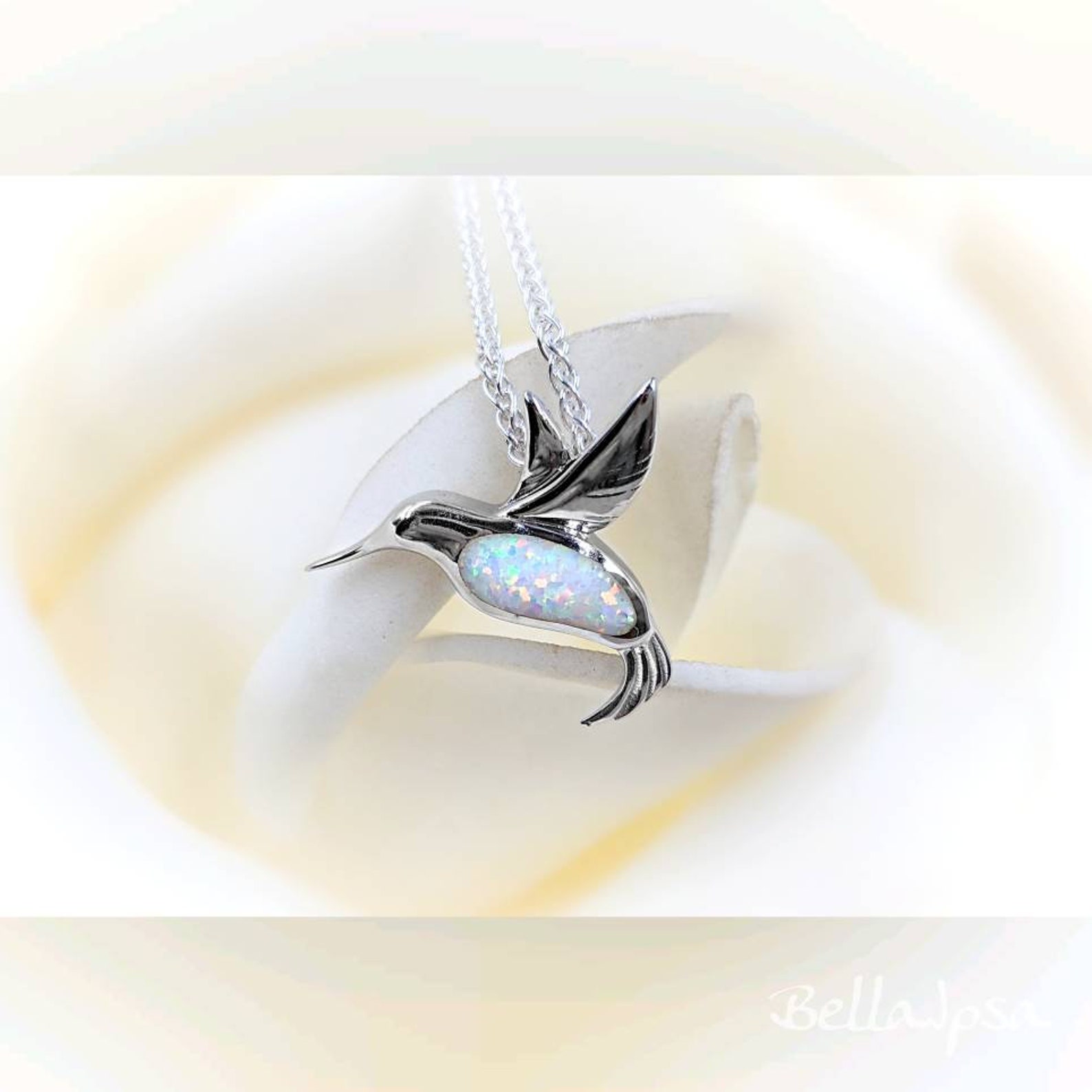 Silver & White Opal Hummingbird Necklace 925 Sterling - Etsy