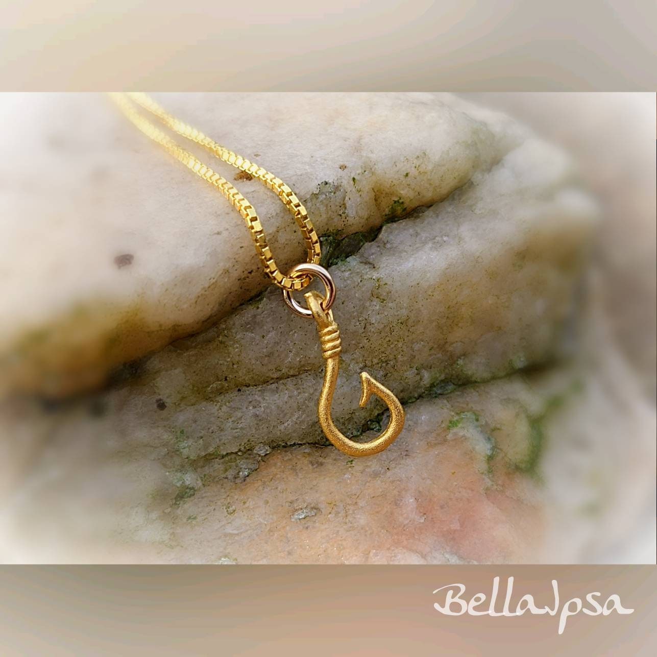 24K Gold Fish Hook Necklace; 925 Gold Vermeil Fish Hook; Fishhook ...