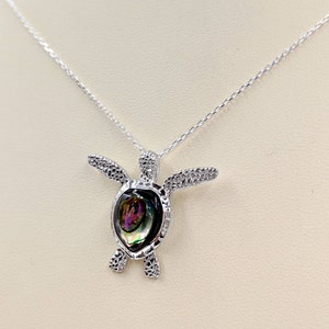 Sterling Abalone Shell Turtle Necklace; 925 Abalone Turtle Pendant; Sea ...