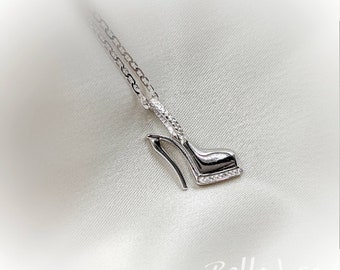 High Heel Shoe Pendant Necklace; 925 Sterling Silver & CZ High Heel Shoe Pendant Necklace; 925 Sterling Silver & CZ