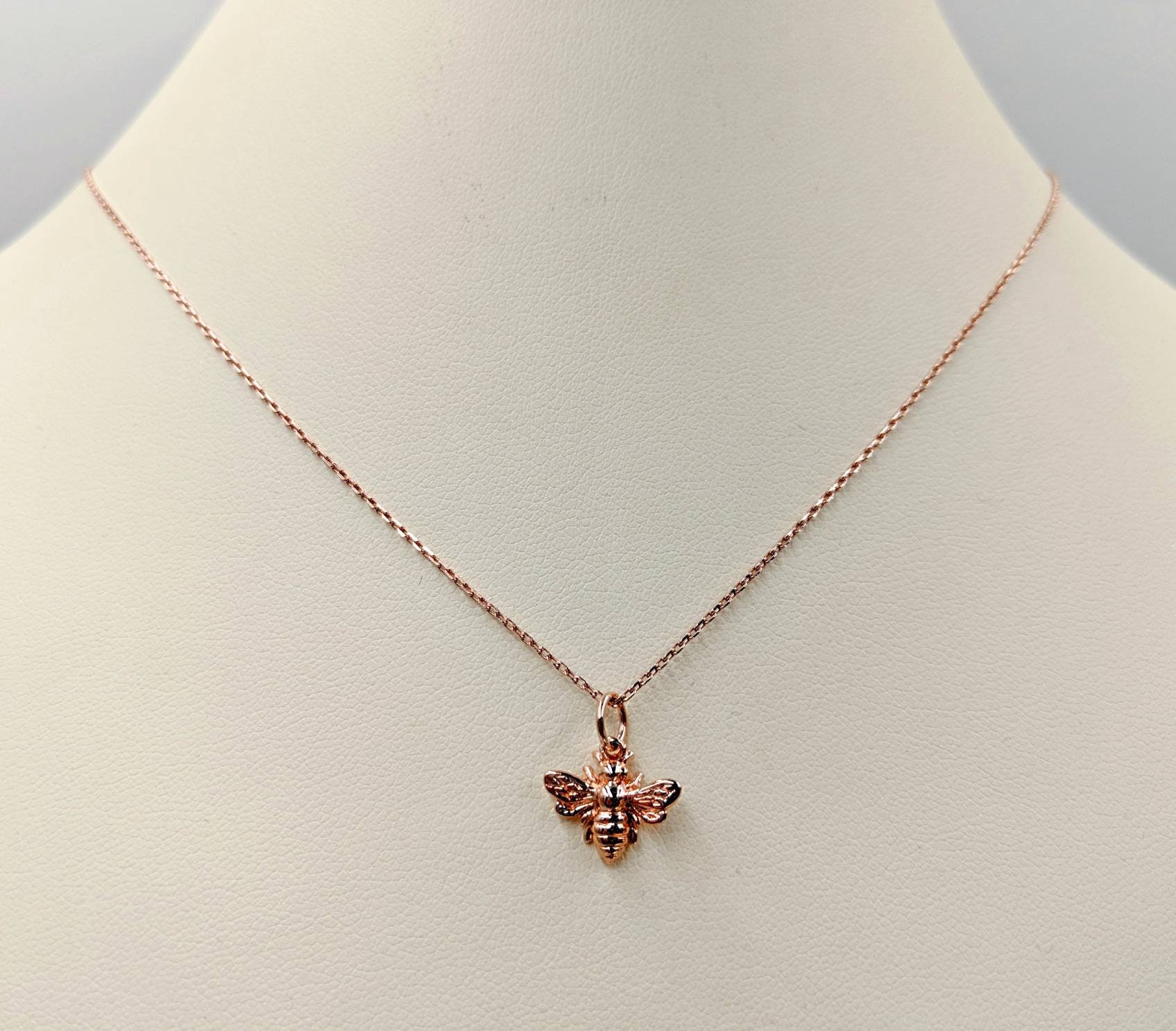 14K Vermeil Rose Gold Honey Bee 925 Necklace; Sterling Bumble Bee; Rose ...