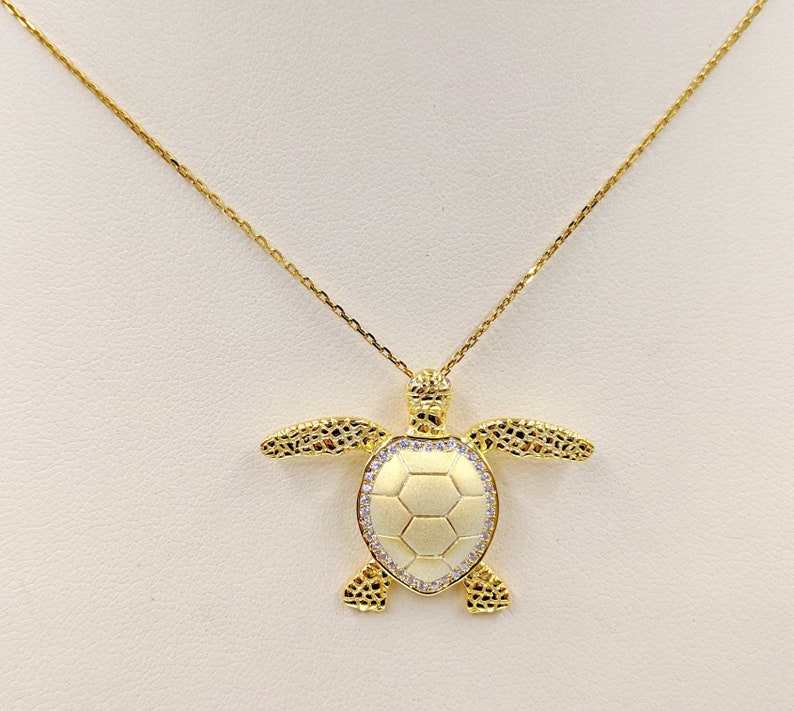 Yellow Gold Sea Turtle Necklace 925 and Gold Turtle Charm - Etsy