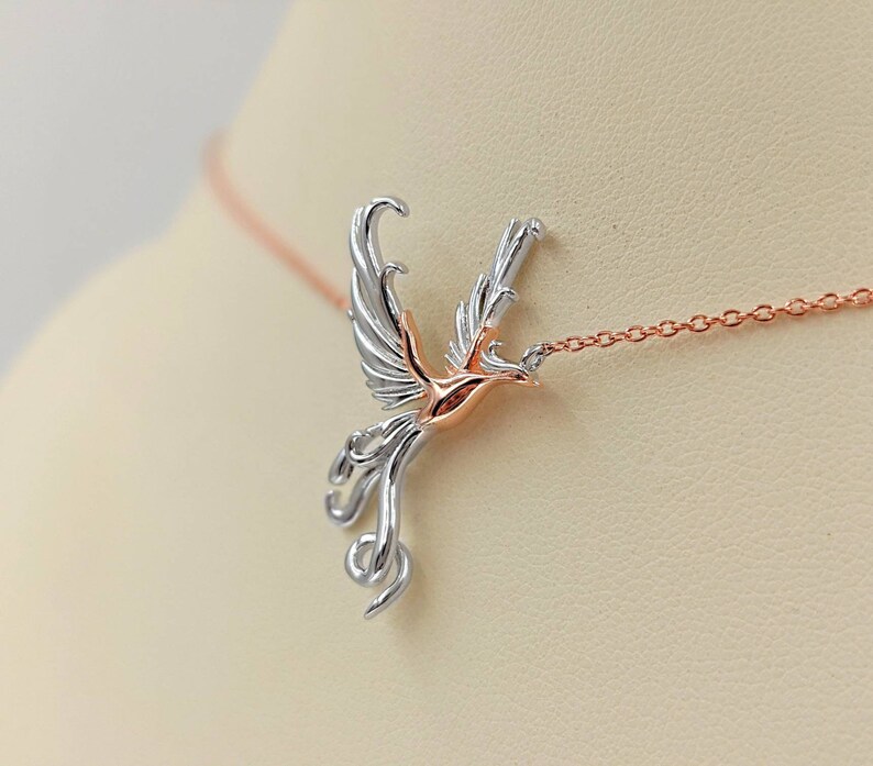 Two Tone Phoenix Rising Necklace 925 Silver & Rose Gold | Etsy