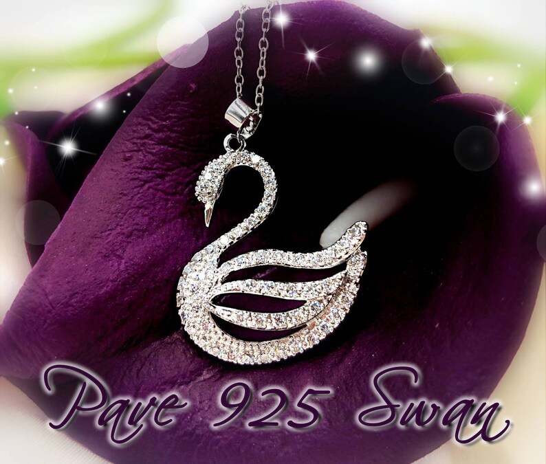 Pave Silver Swan Necklace Sterling Silver Swan Pendant - Etsy