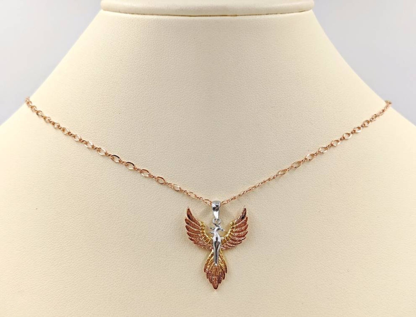 Tri Tone Phoenix Rising Necklace, 925, Gold, & Rose Gold Phoenix Rising ...