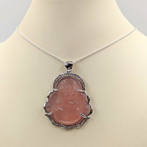 Large Sterling Silver Pink Jade Buddha; 925 Buddha Necklace; Pink ...