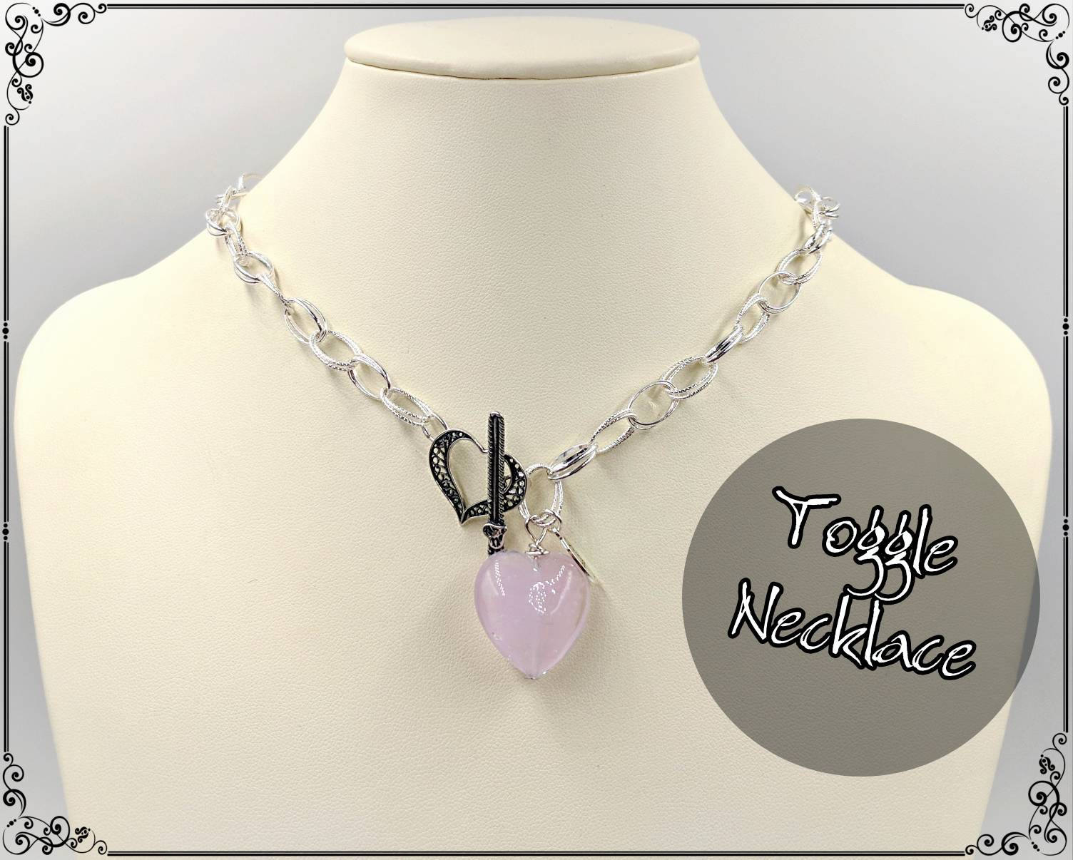 Pink Heart Toggle Necklace Sterling Fancy Double Link Chain | Etsy