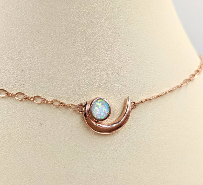 Opal Moon Necklace Rose Gold Crescent Moon With White Opal & - Etsy