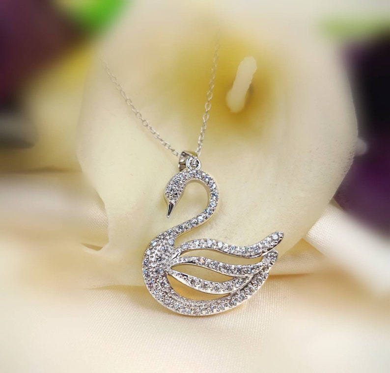 Pave Silver Swan Necklace Sterling Silver Swan Pendant - Etsy