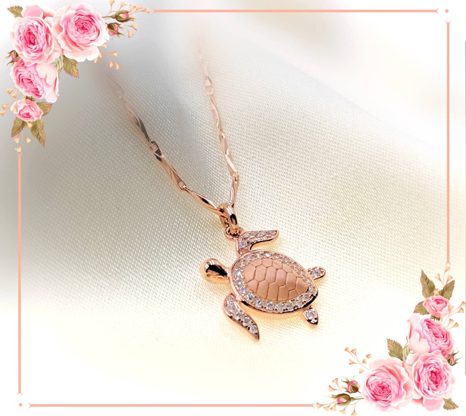 Rose Gold Sea Turtle Necklace; 925 Sterling & Rose Turtle, 925 Rose ...