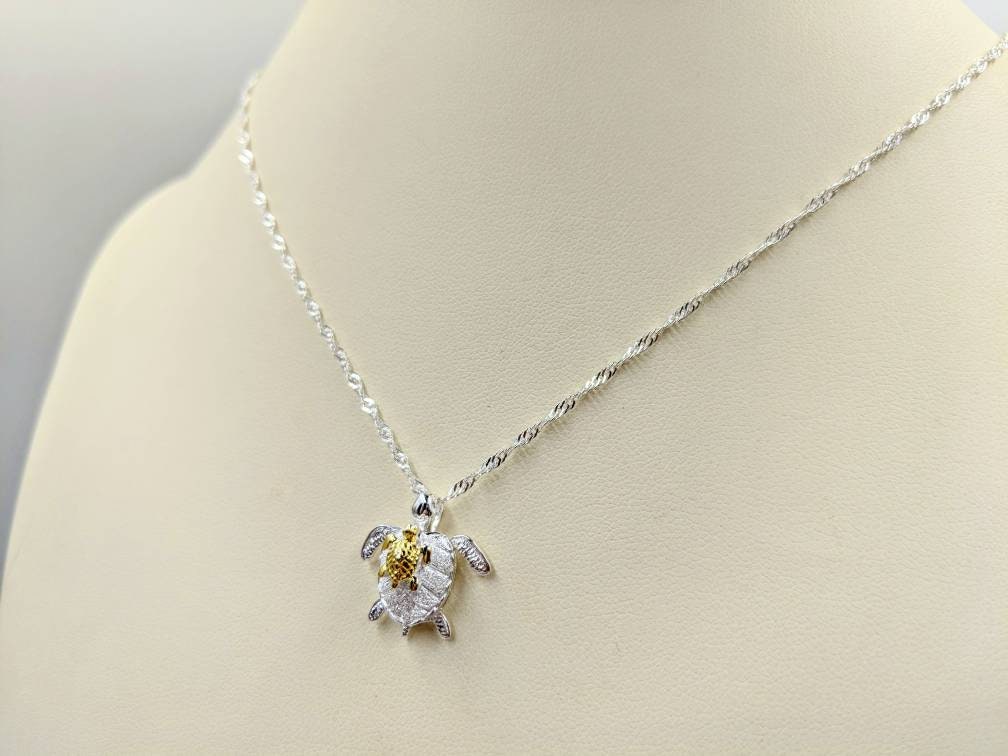 Silver and Gold Turtle Necklace, Moving Legs Mom and Baby Turtle ...