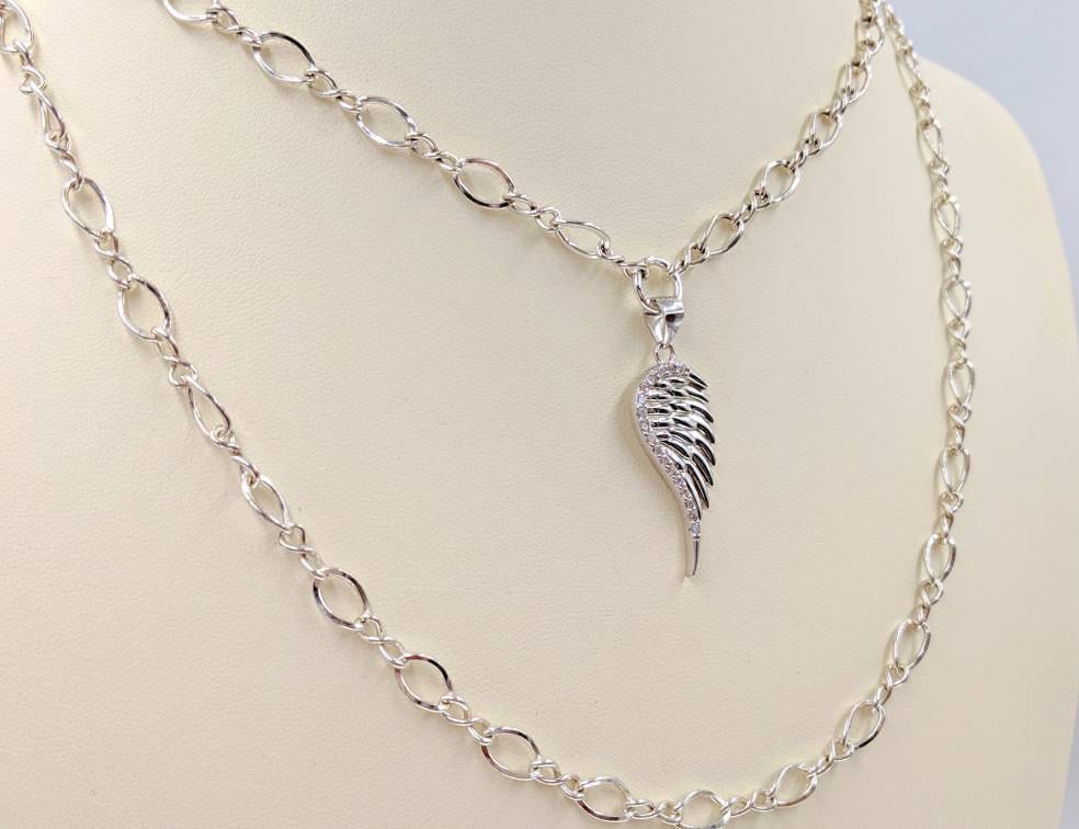 925 Sterling Silver Layered Angel Wing Necklace; Bird Wing Necklace ...