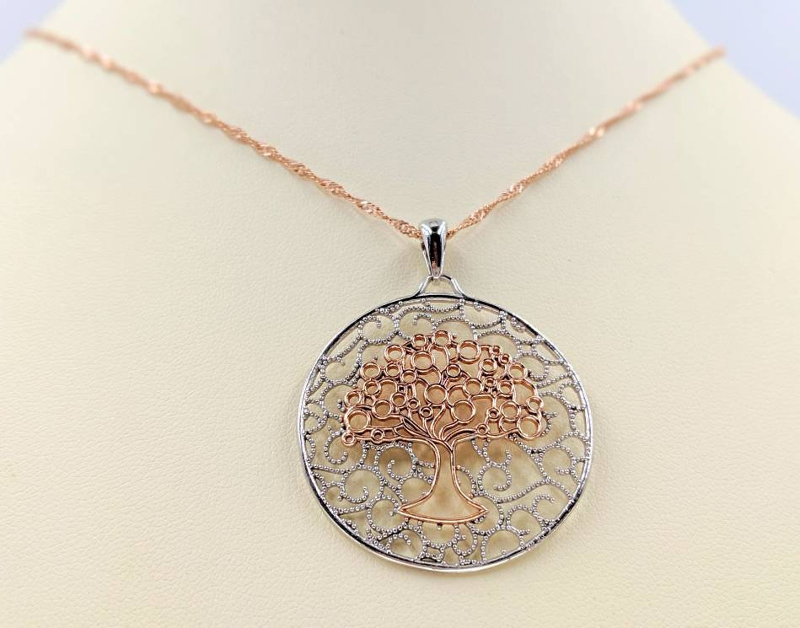 Two Tone Silver & Rose Gold 925 Tree of Life Necklace; Wire Two Tone ...