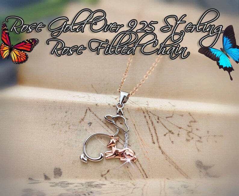 Sterling & Rose Gold Doe and Fawn Necklace Mom and Baby - Etsy