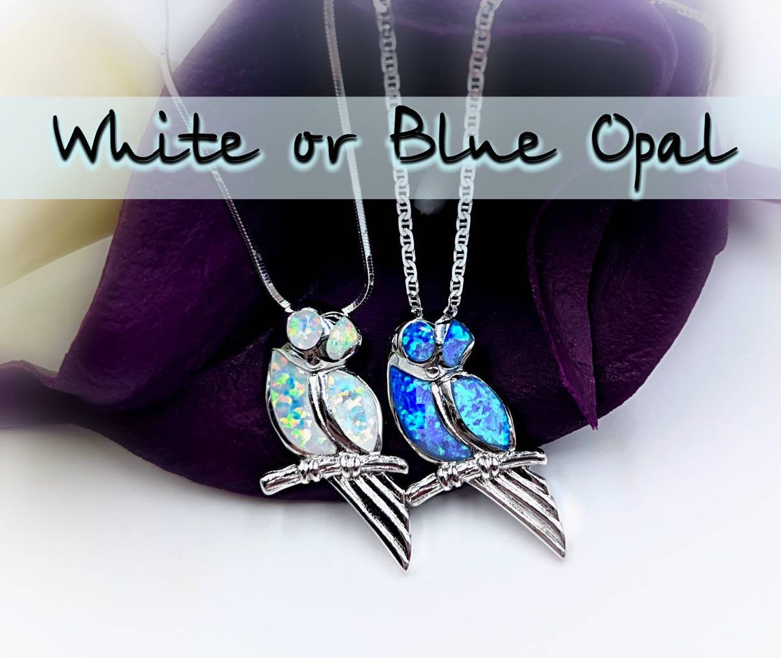 White Opal Owl Necklace 925 Sterling & Fire Opal Owl Charm on | Etsy