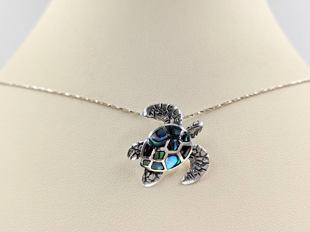 Sterling Abalone Shell Turtle Necklace; 925 Abalone Turtle Pendant; Sea ...