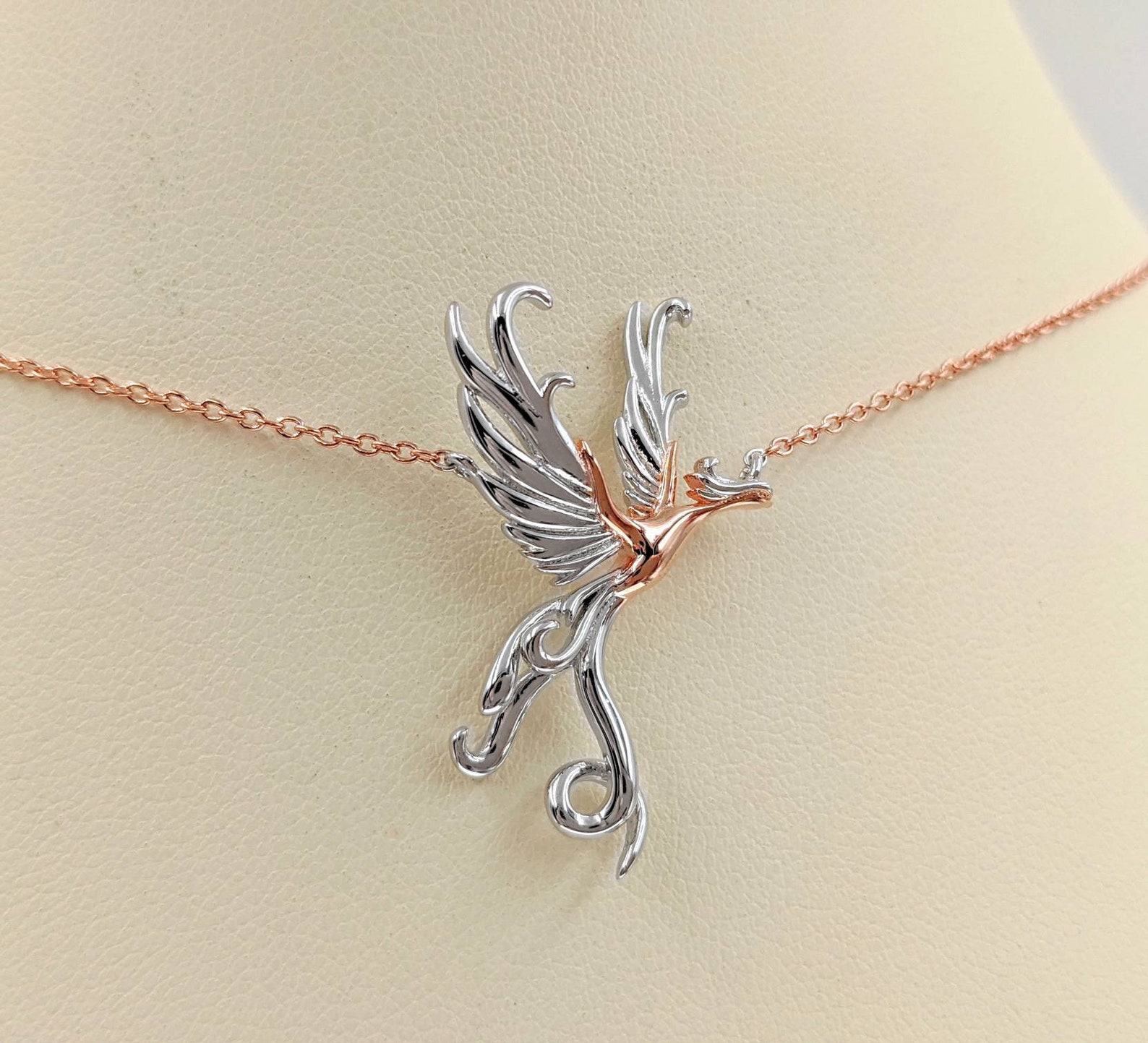Two Tone Phoenix Rising Necklace 925 Silver & Rose Gold | Etsy