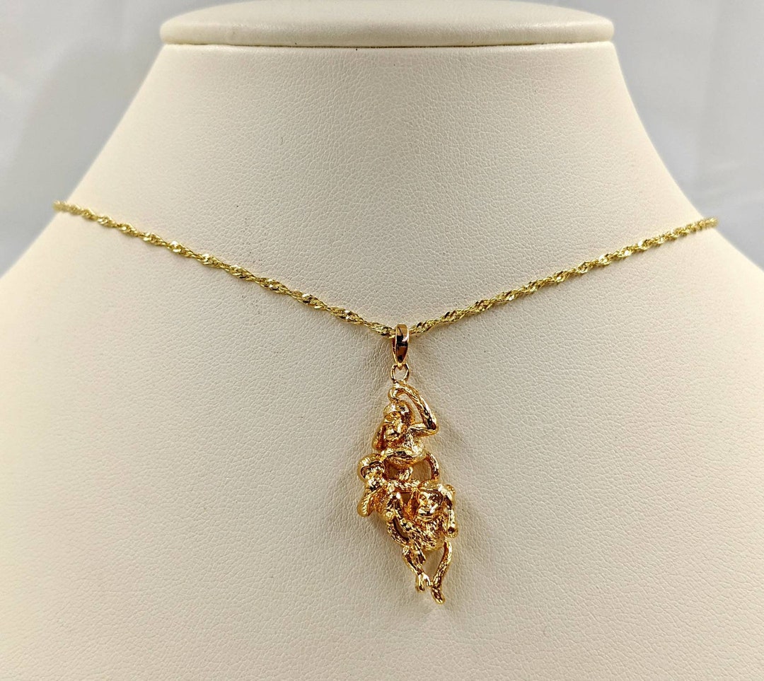 Three Gold Monkey Necklace; Gold Vermeil Monkey Necklace; 925 Sterling ...
