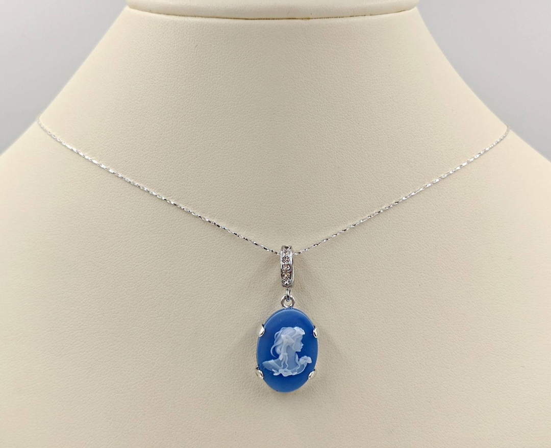 Blue Victorian Cameo, Genuine Agate Cameo Necklace, Blue Woman Stone ...