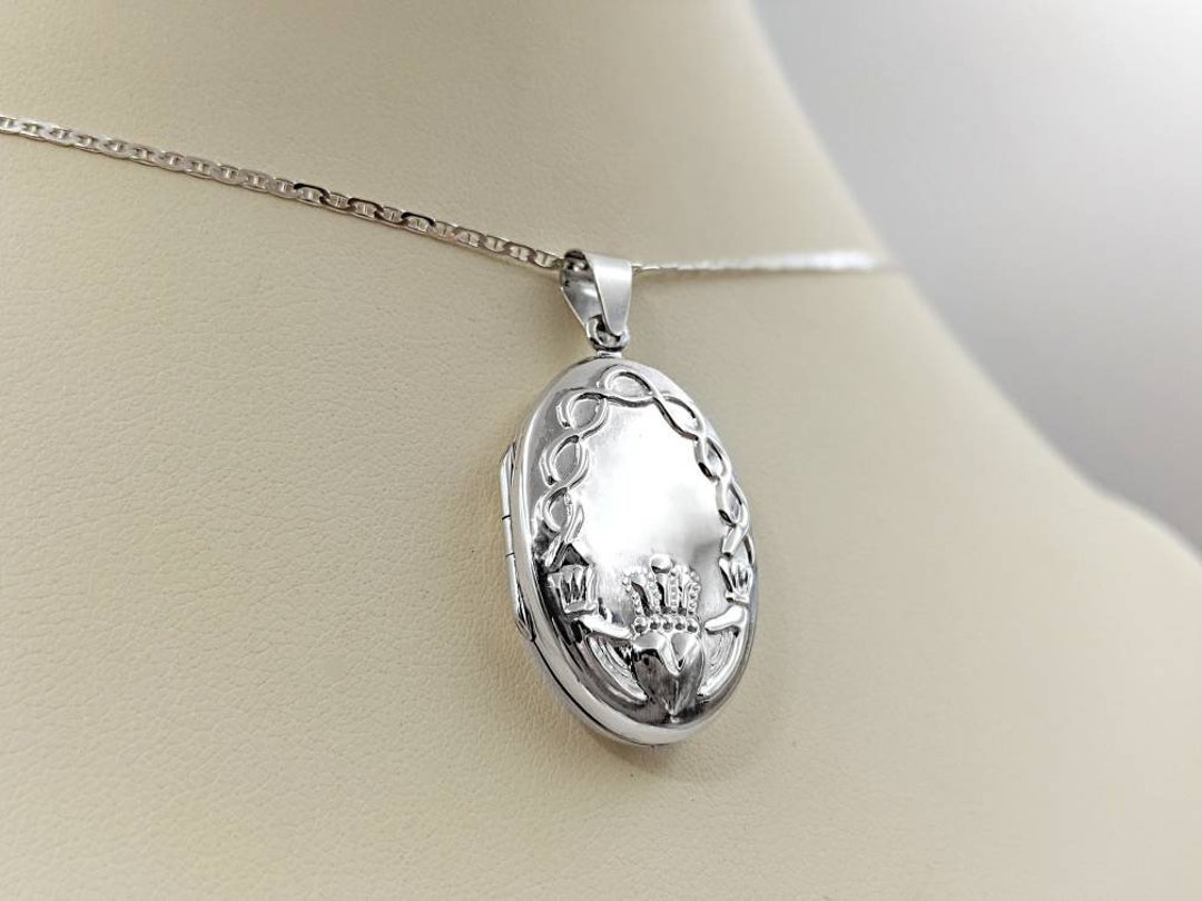 925 Sterling Silver Claddagh Locket Necklace; Claddagh Locket; Silver ...