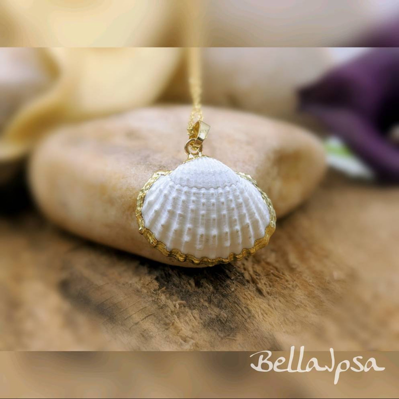 Real Yellow Gold Seashell 14K Gold Dipped Scallop Shell | Etsy