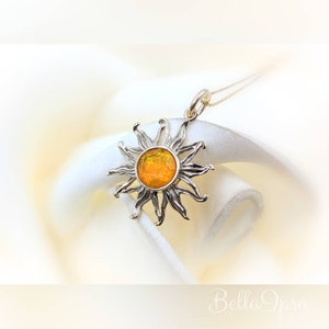 Genuine Opal and Solid 14K Gold Sun Pendant Necklace; Genuine Yellow ...