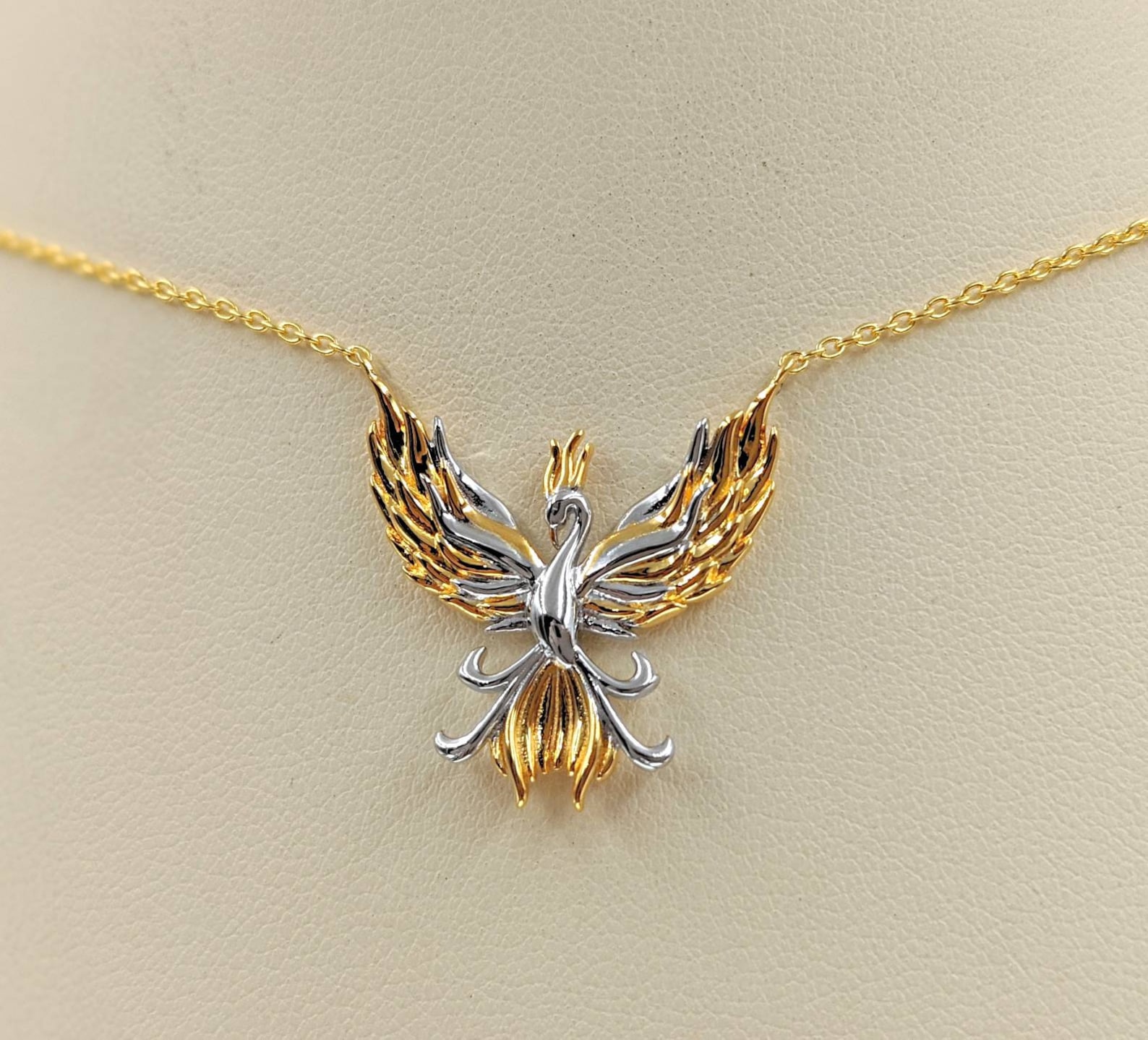 Two Tone Phoenix Rising Necklace, 925 Silver and Gold Phoenix Rising ...
