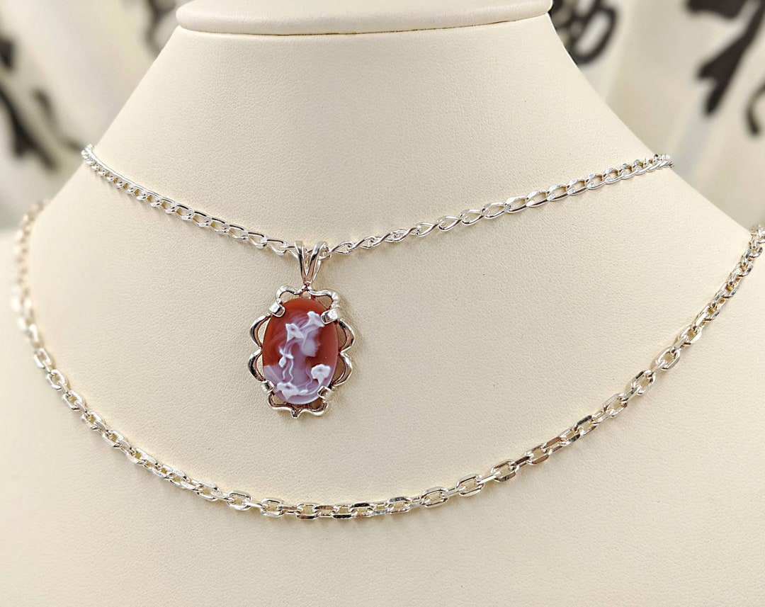Genuine 925 Cameo Necklace; Genuine Red Agate Cameo W Layered Detail ...