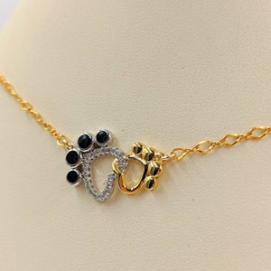 925 Silver & Gold Linked Paw Necklace; Dog Paw Pendant W Gold Chain ...