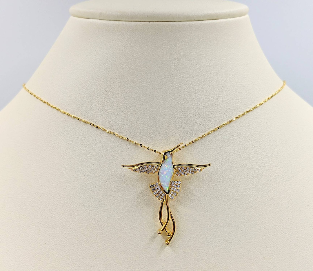 Pave Gold Hummingbird Necklace; 925 Sterling Hummingbird Pendant; Gold ...