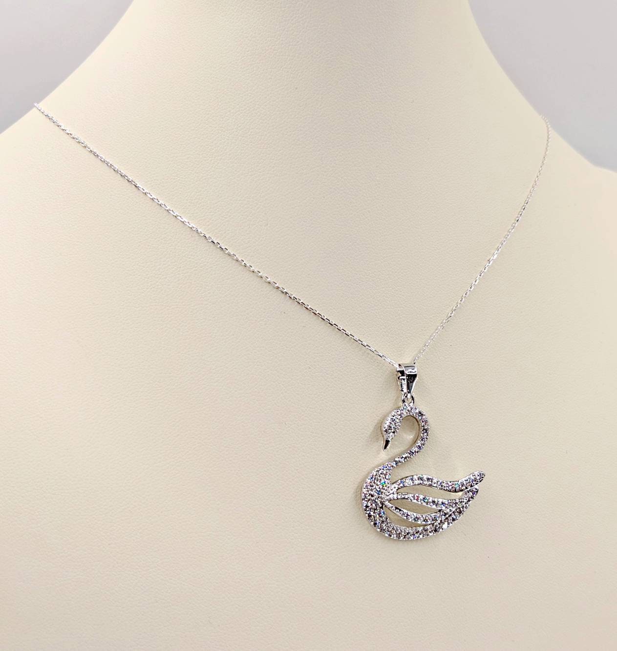 Pave Silver Swan Necklace Sterling Silver Swan Pendant - Etsy