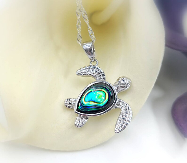 Sterling Abalone Shell Turtle Necklace 925 Abalone Turtle | Etsy