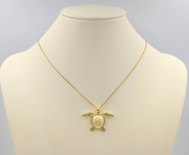 Yellow Gold Sea Turtle Necklace 925 and Gold Turtle Charm - Etsy