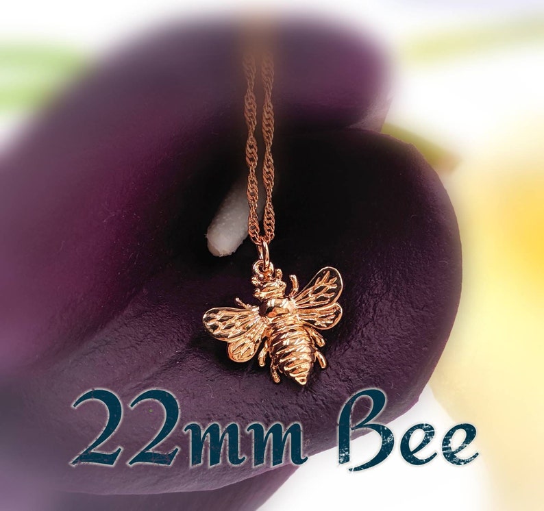 14K Vermeil Rose Gold Honey Bee Necklace; Large 925 Bumble Bee; Rose ...