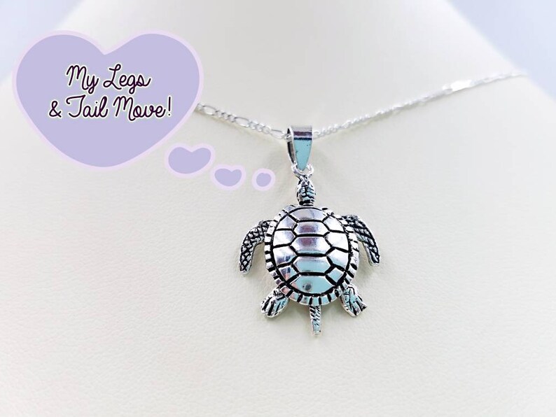 Moving Legs Sea Turtle Pendants Sterling Silver Figaro Chain | Etsy