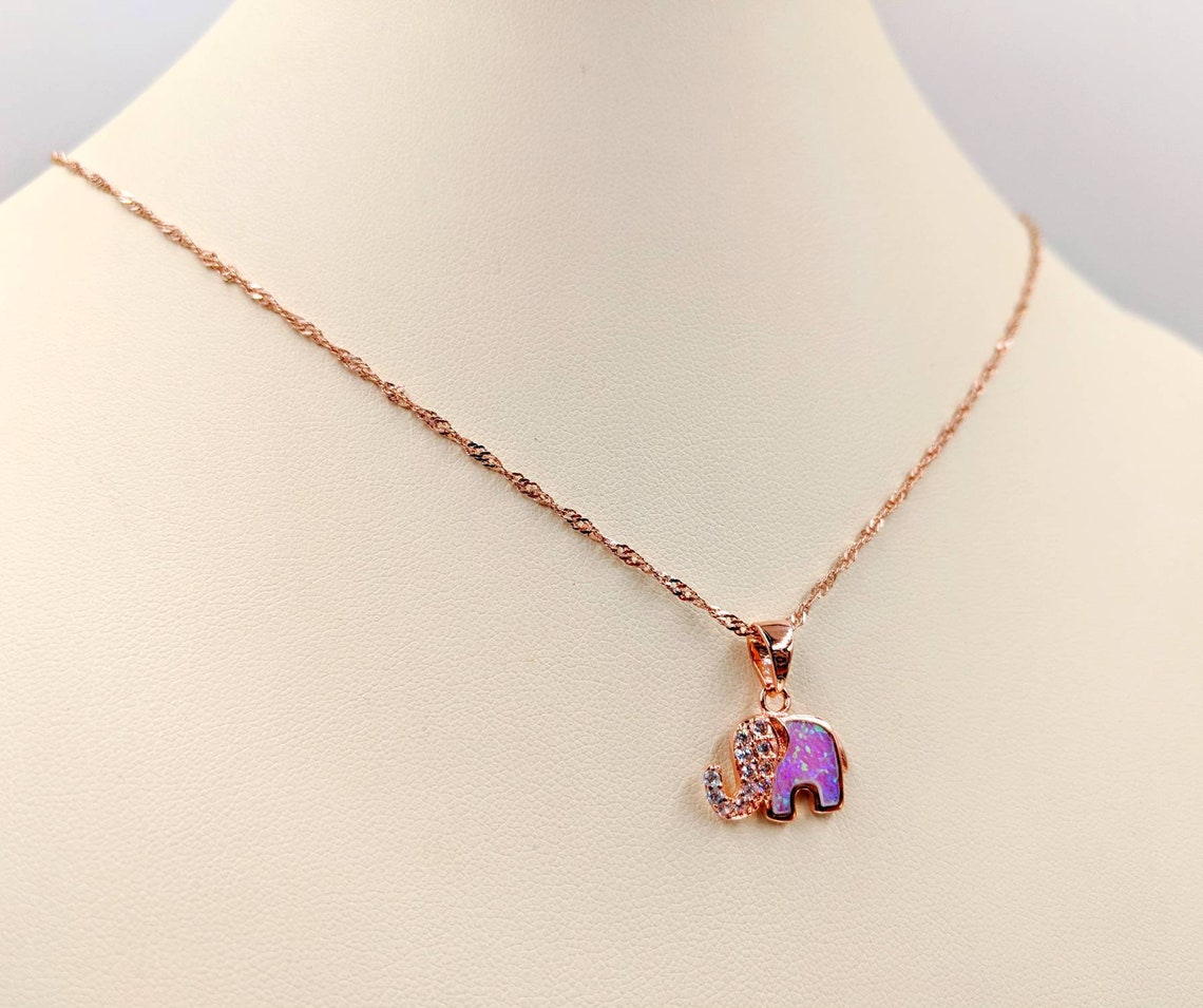 Rose Gold Pink Opal Elephant Necklace & Earring Set; 925 Rose Gold Opal ...